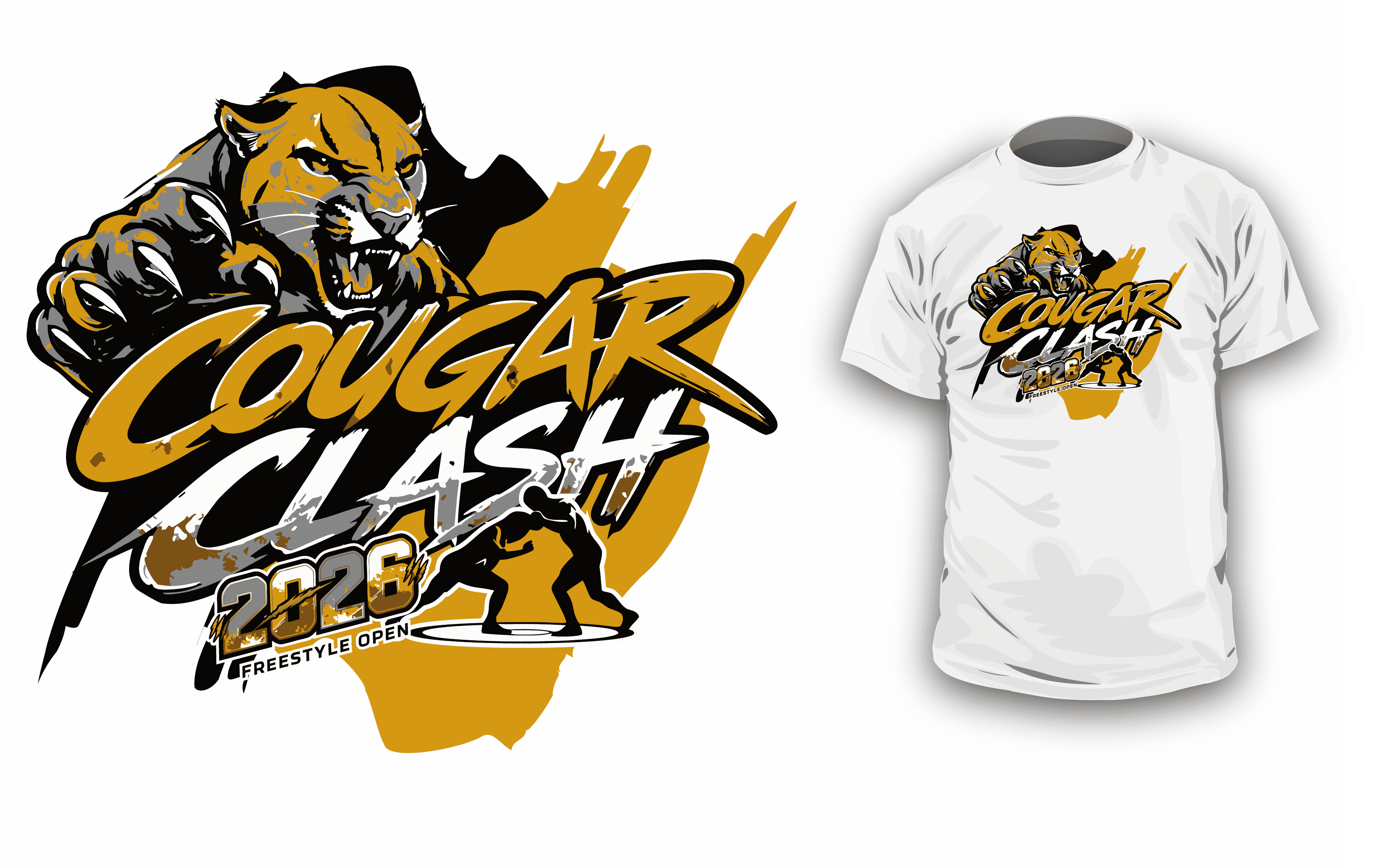 Cougar Clash 2026 — Vector Logo Design for Wrestling Event T‑Shirts ...